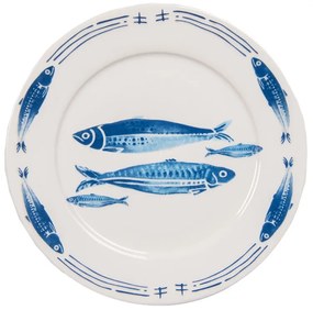 Porcelánový dezertní talíř s rybkami Fish Blue – 20x2 cm