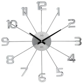 Luxusní paprskovité kovové nástěnné stříbrné hodiny JVD HT072 s číslicemi