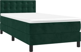 Box spring postel s matrací a LED tmavě zelená 90x200 cm samet 3134624