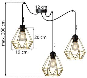 Závěsné svítidlo Fusion Spider, 3x zlaté drátěné stínítko