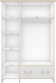 IDZ Šatní skříň KOSMO 3D1S 19, 133 cm Bílá/Dub Sonoma