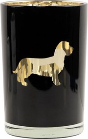 Černý skleněný svícen s jezevčíky Dachshund L - Ø 12*18 cm