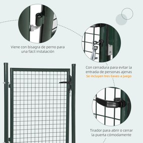 HOMCOM Ocelová zahradní brána s uzamykatelnou rukojetí a 3 klíči, blokující dveře pro venkovní patio a terasu 97x150 cm Zelená