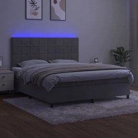 Box spring postel s matrací a LED světle šedá 160x200 cm samet 3136131