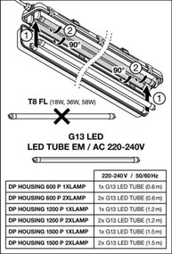 Zářivka LEDVANCE Damp Proof 1500mm IP65 G13 pro LED trubici T8