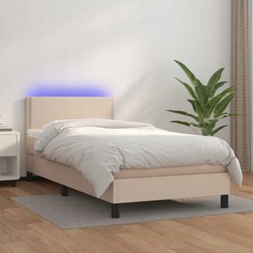 Box Spring Postel Matrace A Led 160X200Cm Umělá Kůže Cappuccino Hladké s hř
