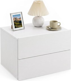 Costway Nástěnný noční stolek s 2 zásuvkami Plovoucí dřevěný – 42 × 30 × 29 cm