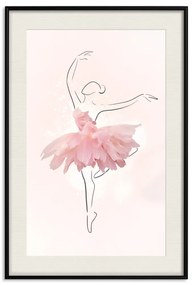 Plakát Tanečnice - lineární baletka v šatičce s růžovými květy