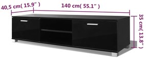 vidaXL Marketos TV stolek černý s vysokým leskem 140 x 40,5 x 35 cm