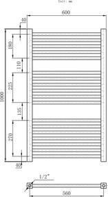 Gamma Erga Proper, topné těleso 1000x600 mm, 656W, černá, ERG-LAV-PROP-10060-BK