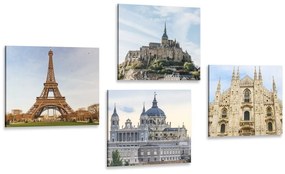 Set obrazů zajímavosti z různých koutů světa - 4x 60x60 cm