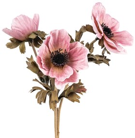 Umělá květina Anemónka starorůžová, 3 květy, 56 x 17 cm