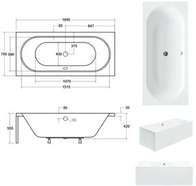NIKIDO - B Akrylátová vana  VITAE 150x75, 160x75, 170x75, 180x80 Velikost: 150x75