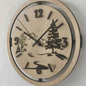 Dřevěné nástěnné hodiny s motivem lesa - moderní design | SENTOP HDF0607
