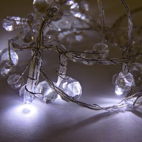 LED světýlka na baterie, krystalky, 1,3 m, ledově bílá, 10 diod, čirý kabel, IP20, 2 × AA