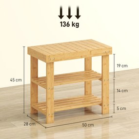 HOMCOM Bambusová botníková lavice s místem k sezení, 3-vrstvá botníková organizace pro 4 páry obuvi, rozměry 50x28x45 cm