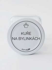 Samolepka na kořenky KUŘE NA BYLINKÁCH průhledná 5 cm základní písmo