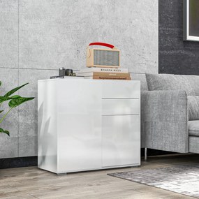 Úložný kabinet HOMCOM s 2 zásuvkami a 2 skříňkami, nastavitelnými policemi, pro obývací pokoj, kuchyň, ložnici, 79 x 36 x 74 cm, leskle bílý