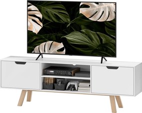 HOMCOM TV skříňka, stojan na TV pro TV až do 65 palců, nízká skříňka se 2 skříňkami a 2 policemi, TV skříňka do obývacího pokoje, 150 x 39 x 50 cm Bíl