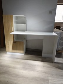 HOMCOM psací stůl 150 cm s knihovnou a skříňkou, bílý/přírodní