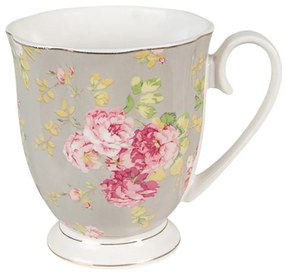 Zelený porcelánový hrnek s květy – 290 ml