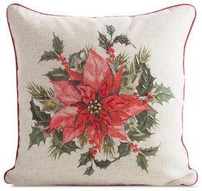 VÁNOČNÍ DEKORAČNÍ POVLAK NA POLŠTÁŘ POINSETTÍ 45X45 CM VZOROVANÁ