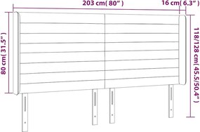 Čelo postele s LED černé 203 x 16 x 118/128 cm samet 3124256