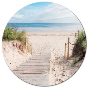 Kulatý obraz Dřevěný vstup na pláž - letní krajina u moře