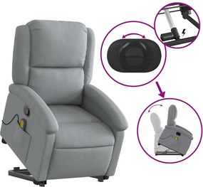 Zvedací masážní polohovací křeslo světle šedé textil 3204176