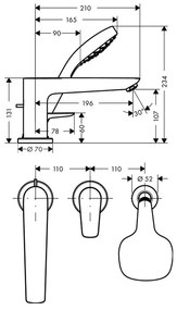Hansgrohe Talis E, 3-otvorová páková baterie na okraj vany, chromová, 71731000
