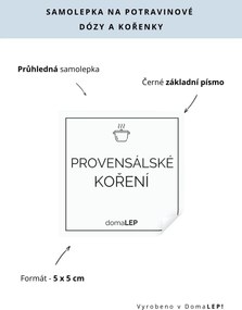 Samolepka na kořenky PROVENSÁLSKÉ KOŘENÍ průhledná  5 × 5 cm základní písmo