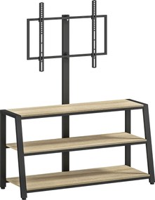HOMCOM TV nábytek s držákem pro televizory přibližně 81–178 cm, otevřené police, nastavitelný úhel 35°, 108x41x135 cm, přírodní dřevěný vzhled
