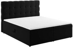 Černá sametová dvoulůžková postel boxspring MICADONI Mamaia 160 x 200 cm