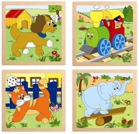 WOODY DŘEVO Puzzle baby vkládací na desce 4 dílky v rámečku 4 druhy 93017