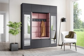 Eka Předsíňová stěna s čalouněnými panely Trinity 32 - Grafit / Světlá růžová 2319