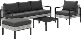 Outsunny Zahradní Lounge Set 5-Dílný, Balkonový Set z Plastového Rattanu s Křesly, Ottomanem, Kavovým Stolkem, Vyměnitelnými Polštáři, Nosnost 120kg,