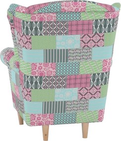 relaxační křeslo, ušák, dřevo/látka, nohy světlé/potah patchwork M1, Tempo Kondela CHARLOT
