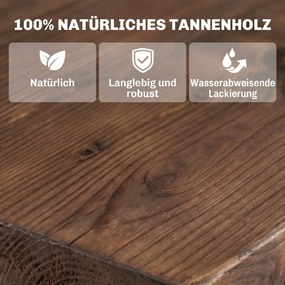 Dřevěný zahradní stůl Outsunny, venkovní stůl na terasu 110x60x65 cm s nohami ve tvaru kol, nosnost 100 kg, stůl pro venkovní terasu s povrchovou úpr…