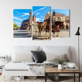 Vícedílný obraz Koňské Povozy Na Náměstí V Krakově Nedostatek Nedostatek Přírodní plátno 60x40