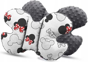 Dětská deka do kočárku s polštářkem a motýlkem - BABYMAM PREMIUM set 3v1 - Myška Minnie s grafitovou minky