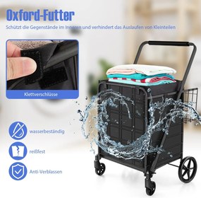 Costway Skládací nákupní vozík na kolečkách s odnímatelnou taškou Oxford – černý