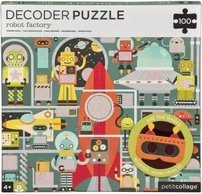 Petit Collage Puzzle roboti 100 ks s 3D brýlemi / 100 dílků / od 4 let