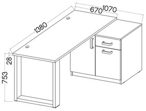 MELTA | rohový psací stůl AR130 | 138 cm | UNI provedení | artisan