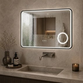 Mereo, Mereo Zrcadlo hranaté 80x60 cm, LED osvětlení, kosmetické zrcátko, černý rám, odmlžování, MER-CN173