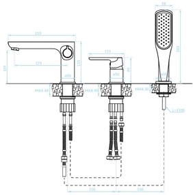 Kuchinox Dima, 3-otvorová vanová baterie, bílá matně-chromová, LAV-BQD_613D