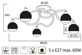 ACA DECOR Stropní svítidlo ALIEN max. 5x60W/E27/230V/IP20, barva mědi