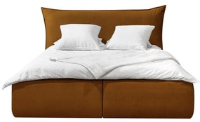 Okrově žlutá čalouněná dvoulůžková postel s úložným prostorem s roštem 160x200 cm Jade – Bobochic Paris