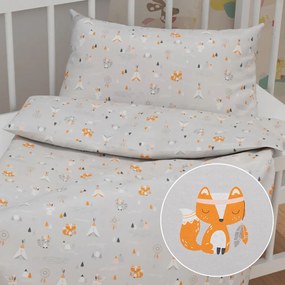 Biante Dětské bavlněné povlečení do postýlky Sandra SA-699 Oranžová zvířátka Indiáni na šedém Do postýlky 90x140 a 50x70 cm