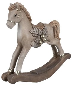 Dekorativní figurka hnědý houpací koník s cesmínou – 17x5x16 cm