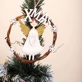 Tutumi - Kulatá vánoční výzdoba na dveře Anděl 16cm KL-21X15, hnědá, CHR-00675